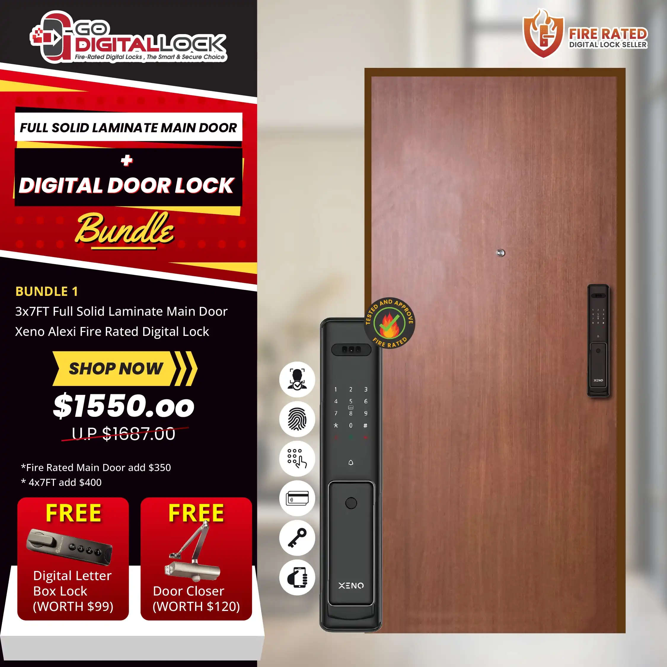Laminate Main Door & Fire Rated Digital Door Lock Combo - Go Digital Lock